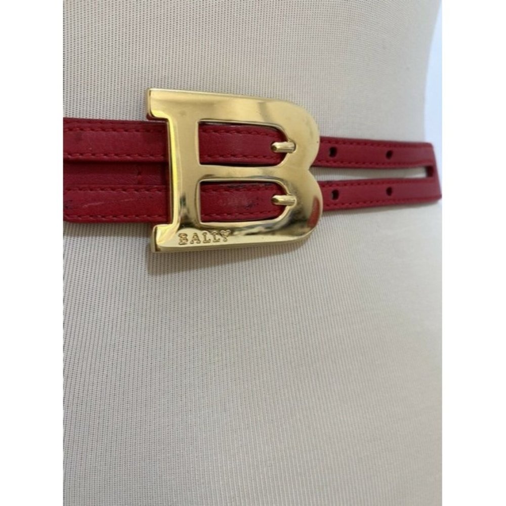 Bally Red Leather W Gold B Logo Buckle Belt - Gem